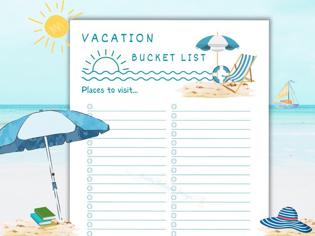 Seaside Vacation Bucket List Printable: Travel Planner (US Letter ...