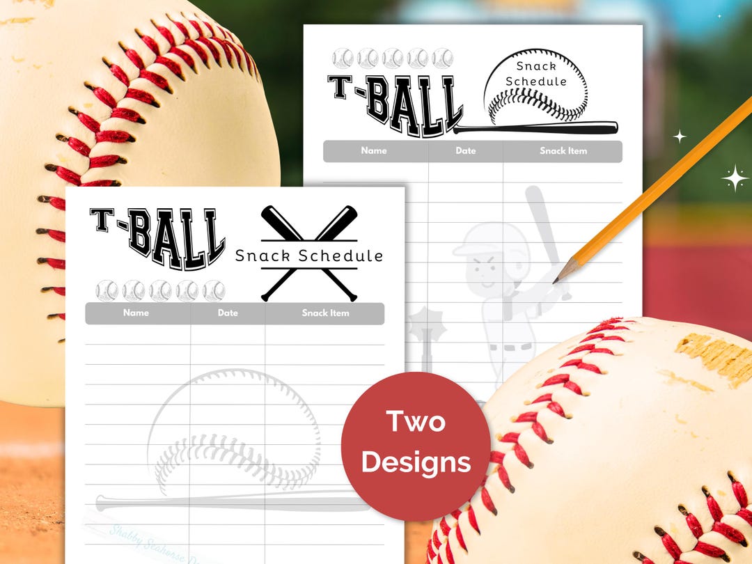 T-ball Snack Schedule Sheets: Plan Your Team's Snacks for Practice and ...