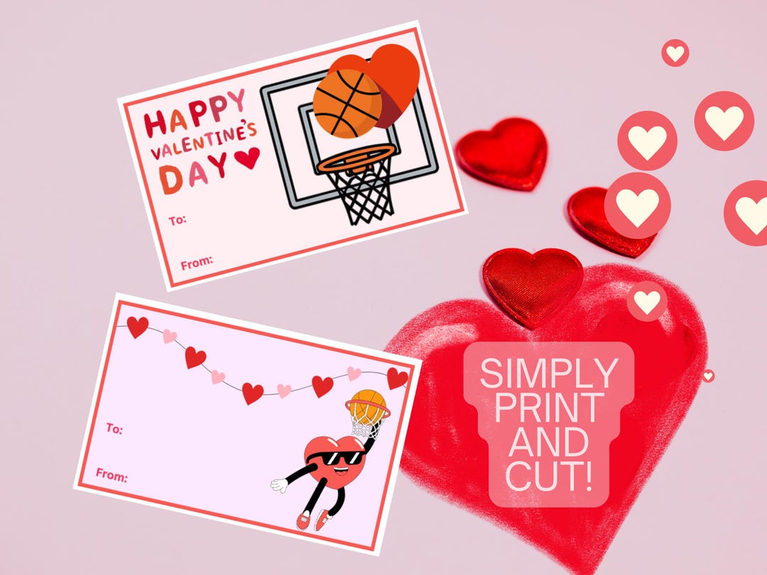 Basketball Valentine's Day Cards for Kids: Class Valentines (printable ...