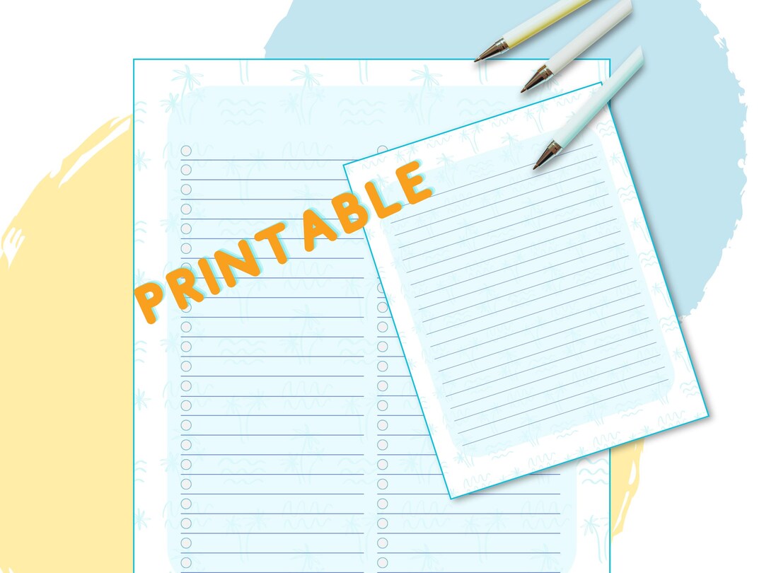 Teal Palm Pretty Lined Note Paper, List Paper, Printable Lined ...