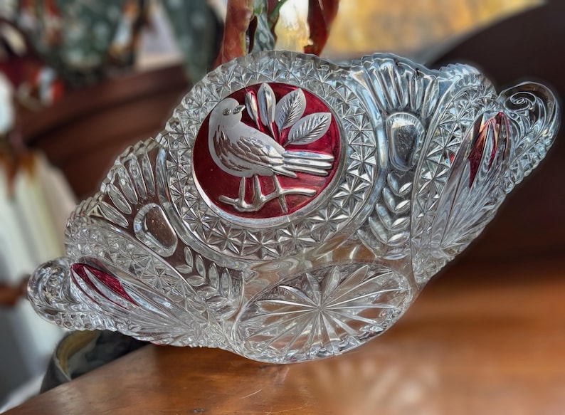 Hofbauer Red Bird Crystal Bowl - Etsy