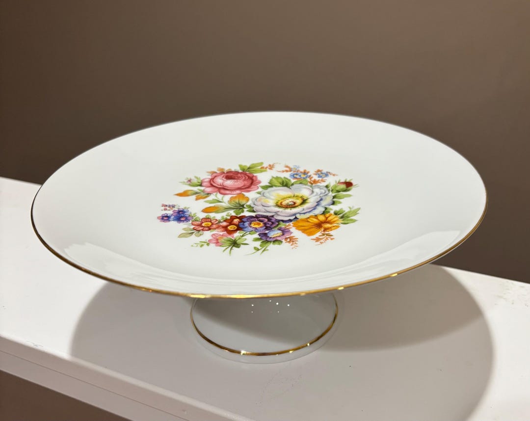 Vintage JKW Bavaria Cake Stand | Floral Porcelain Dessert Server - Etsy