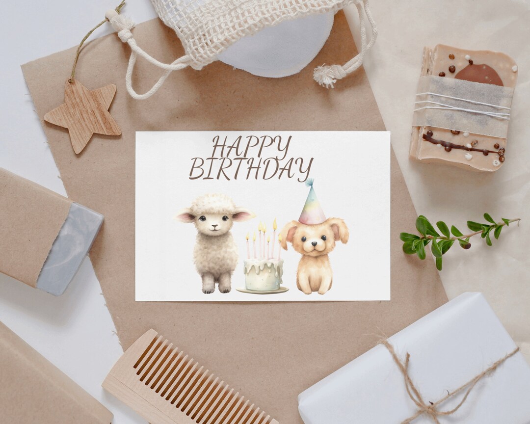Cute Animals Birthday Card Design, Digital Download PDF, Party ...