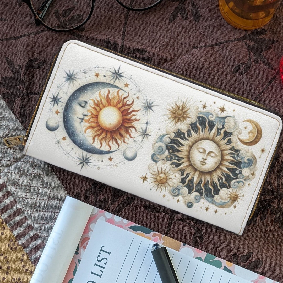 Sun and Moon Aesthetic Purse Vintage Wallet for Women Printed Faux ...