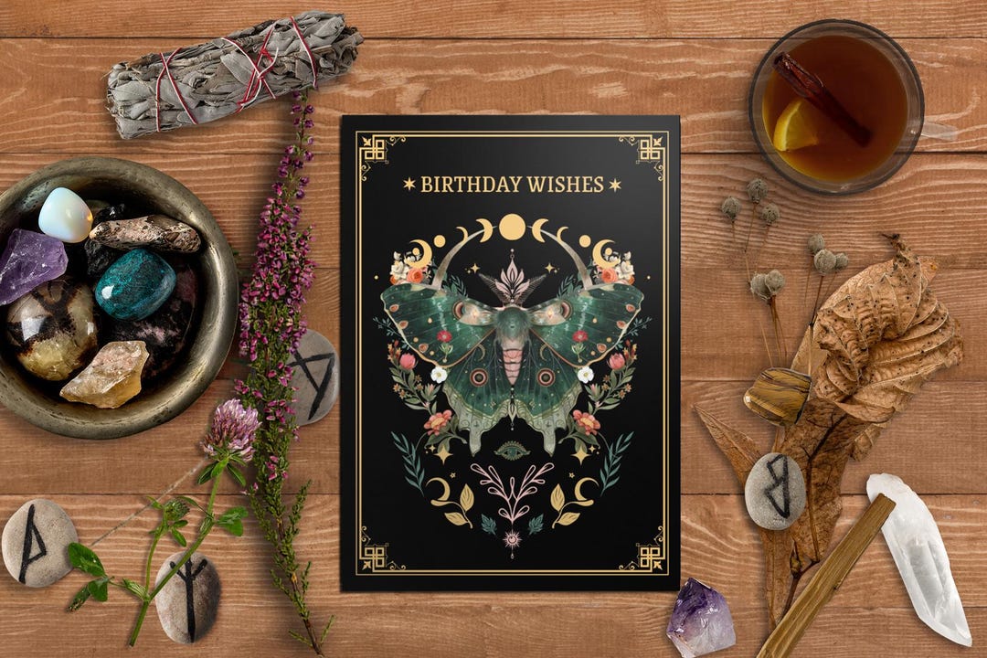 Astral Birthday Moth Card, Wiccan Blessings, Witchy Pagan Sign, Occult ...