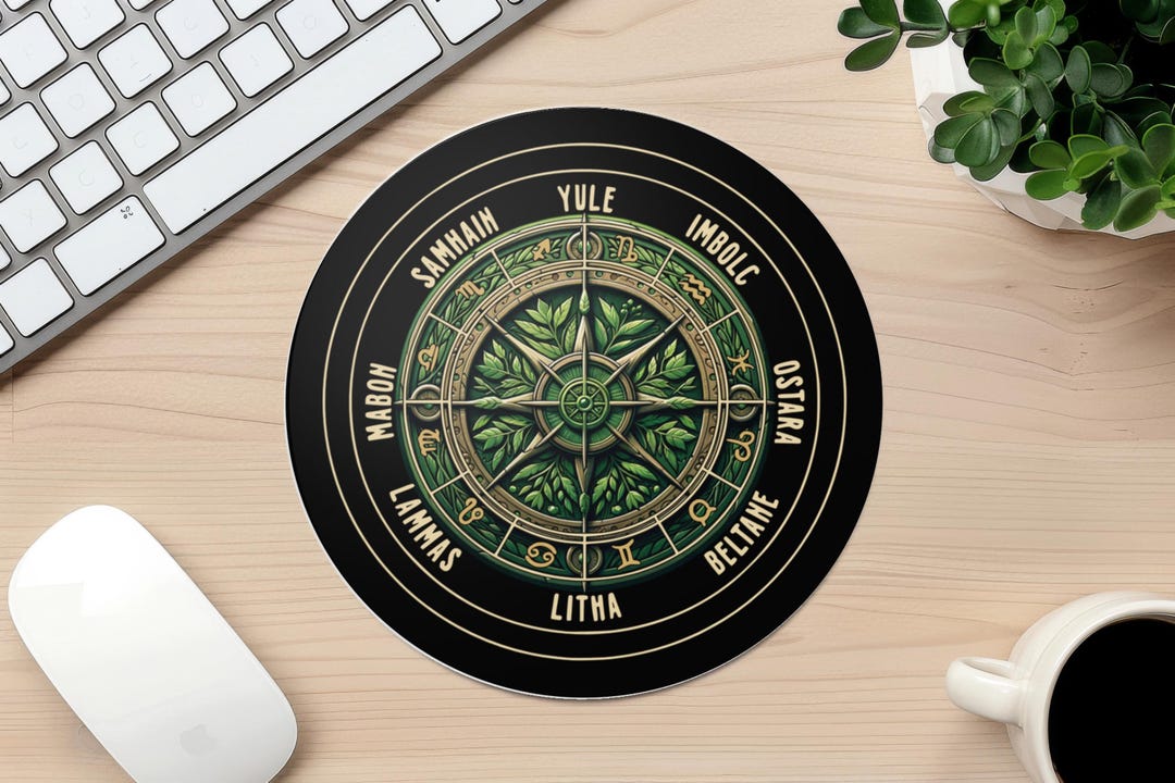 Wheel of the Year Mouse Pad, Pagan Wiccan Round Desk Mat, Neoprene Non ...