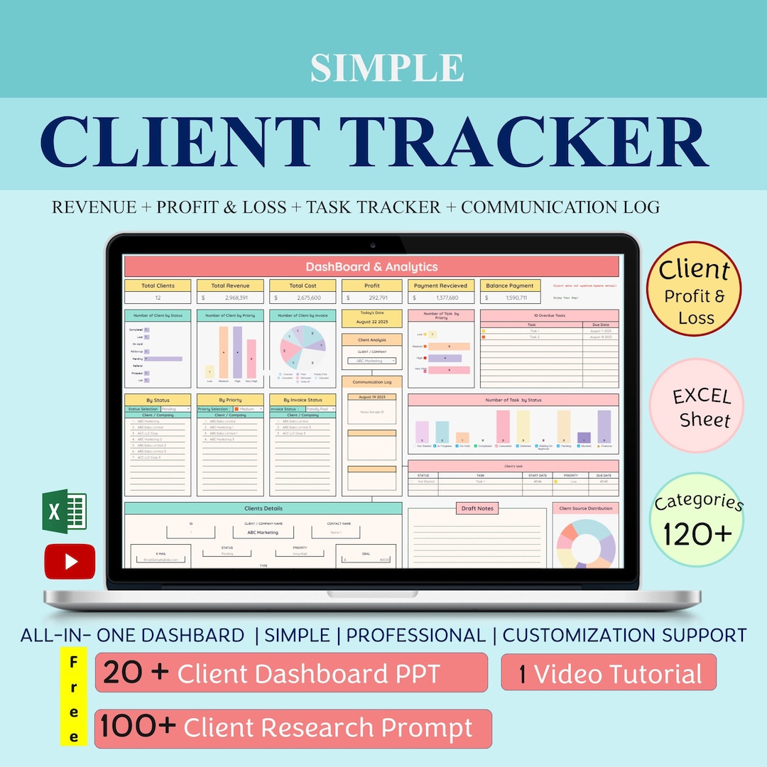 Client Tracker & Management for Small Businesses | CRM Tracker W/ Task ...