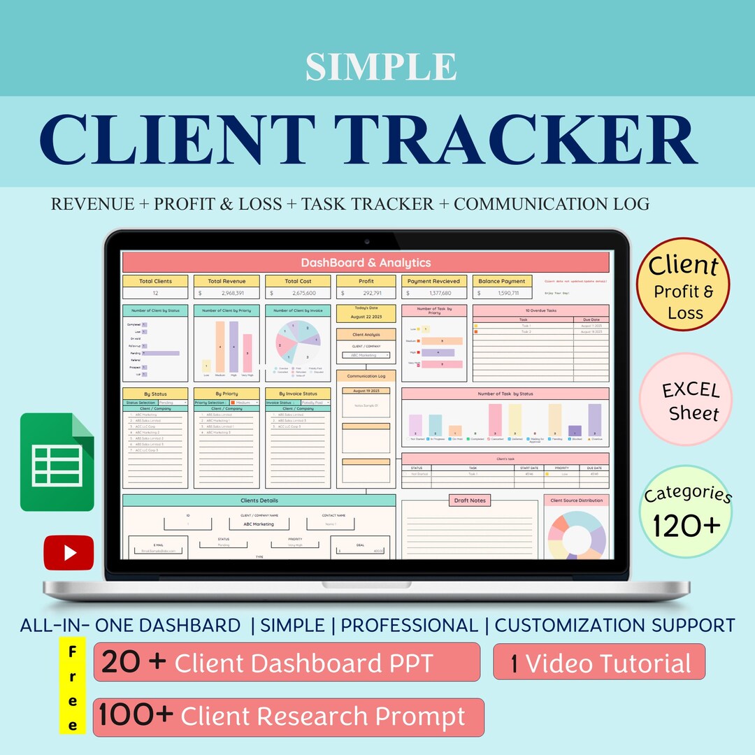 Client Tracker & Management for Small Businesses | CRM Tracker W/ Task ...