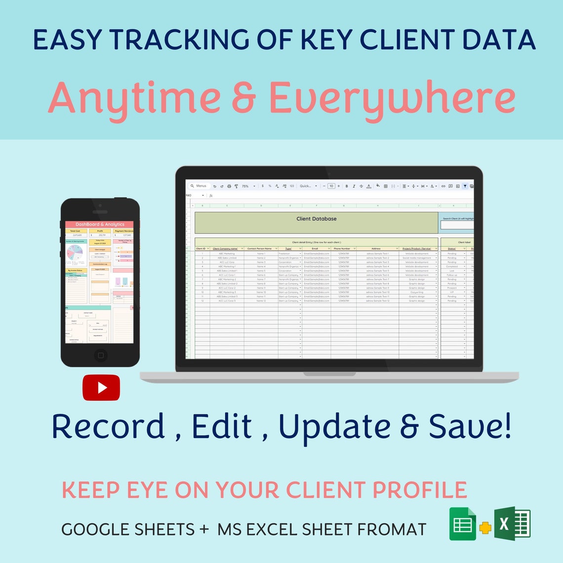 Client Tracker Client Record Excel Client Spreadsheet Excel Template ...