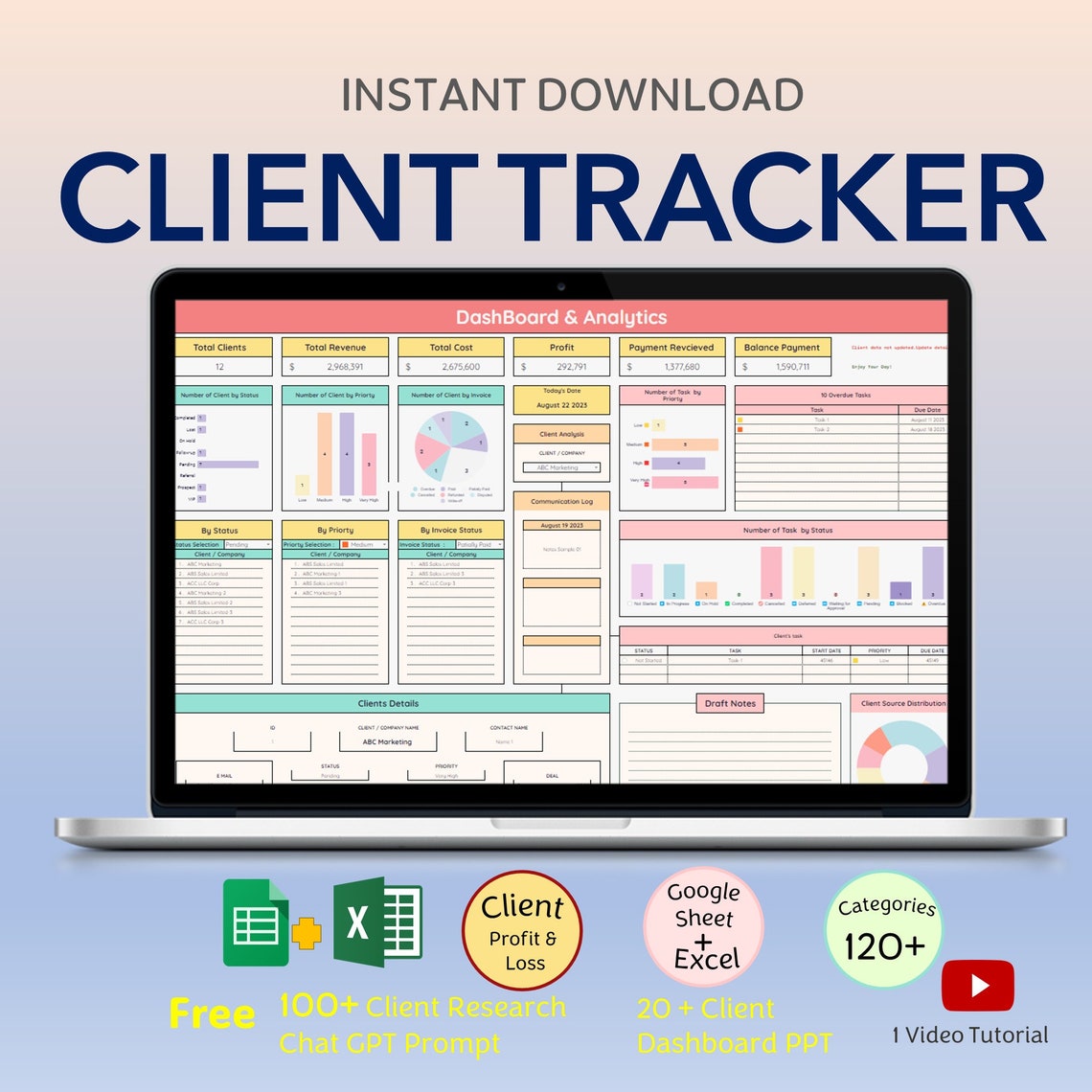 Client Tracker | Client Record Excel | Client Spreadsheet | Excel ...