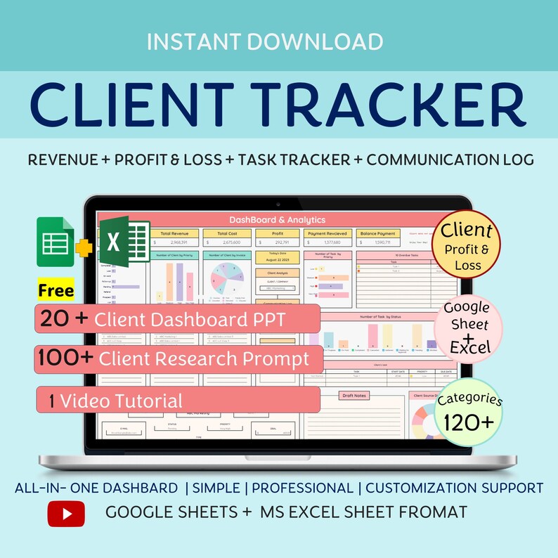 Client Tracker | Client Record Excel | Client Spreadsheet | Excel Template | Crm Dashboard ...