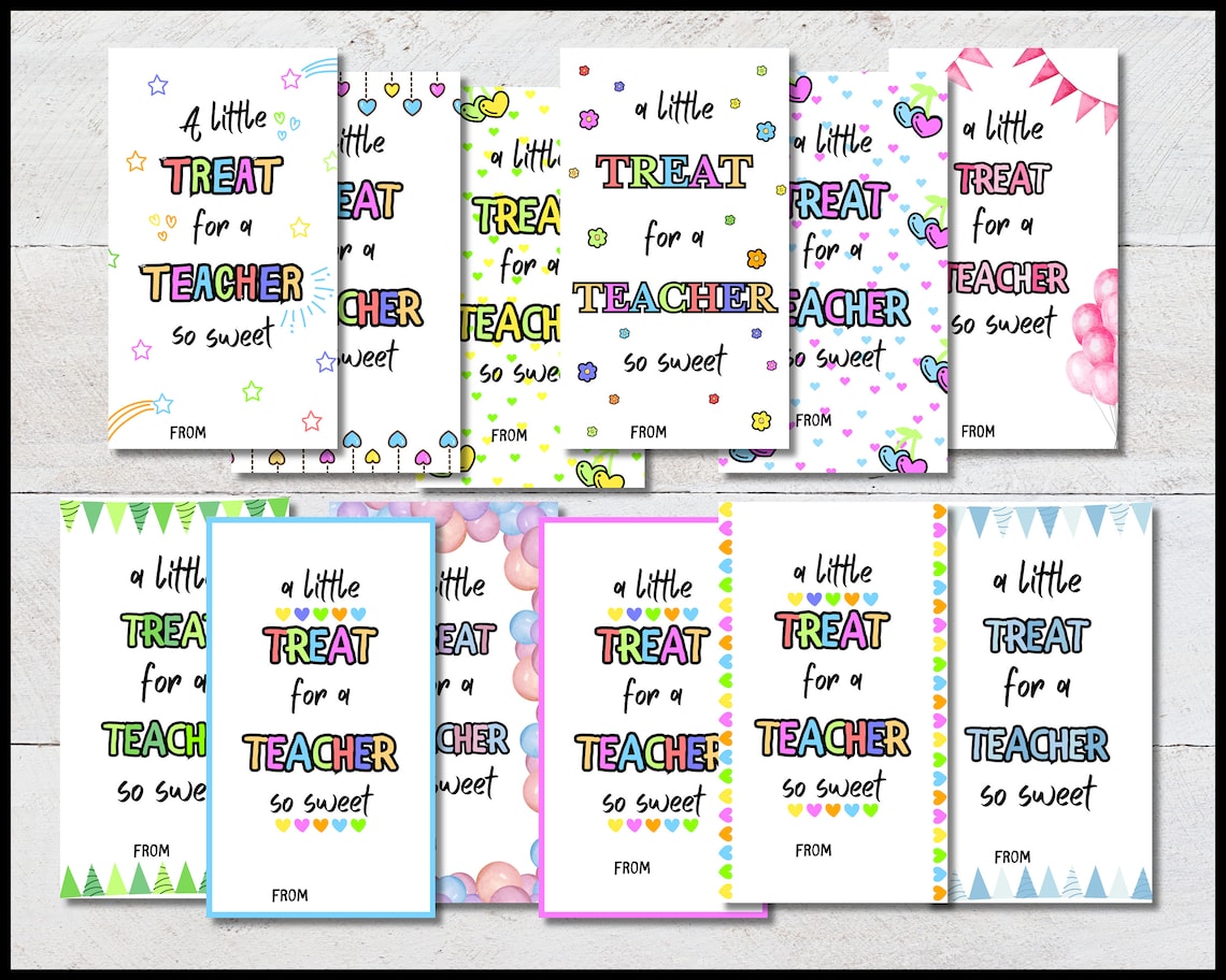 12 Pack Printable Teacher Appreciation Tags , Teacher Sweet Treat Tag ...