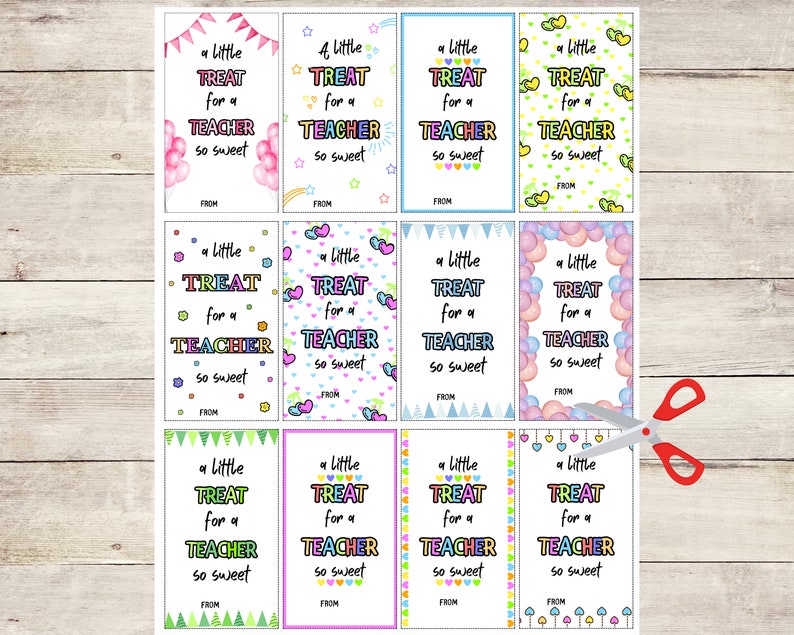 12 Pack Printable Teacher Appreciation Tags , Teacher Sweet Treat Tag ...