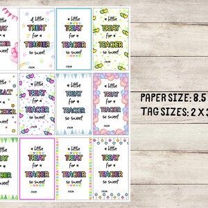 12 Pack Printable Teacher Appreciation Tags , Teacher Sweet Treat Tag ...
