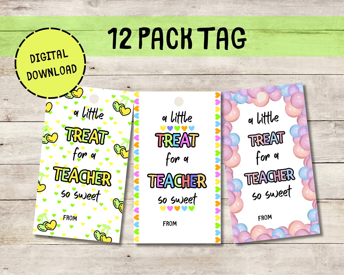 12 Pack Printable Teacher Appreciation Tags , Teacher Sweet Treat Tag ...
