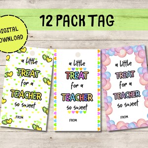 12 Pack Printable Teacher Appreciation Tags , Teacher Sweet Treat Tag ...