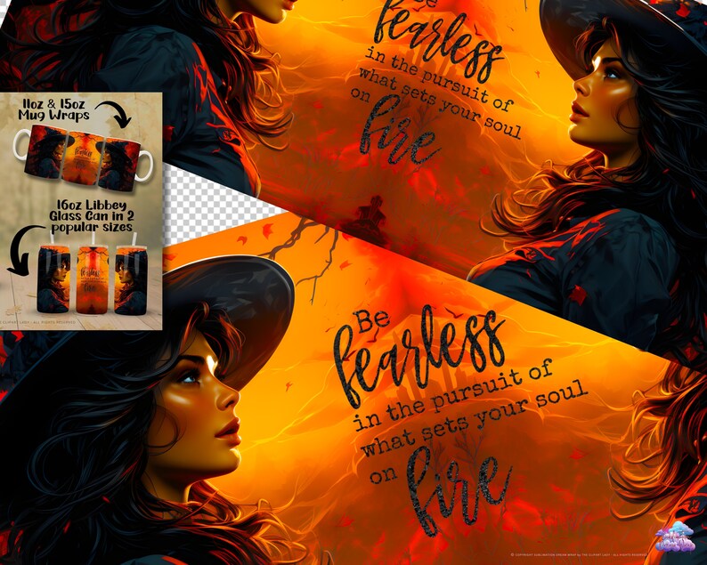 Fearless Soul Fire Witch, 20oz Skinny Tumbler Wrap Sublimation, FREE ...