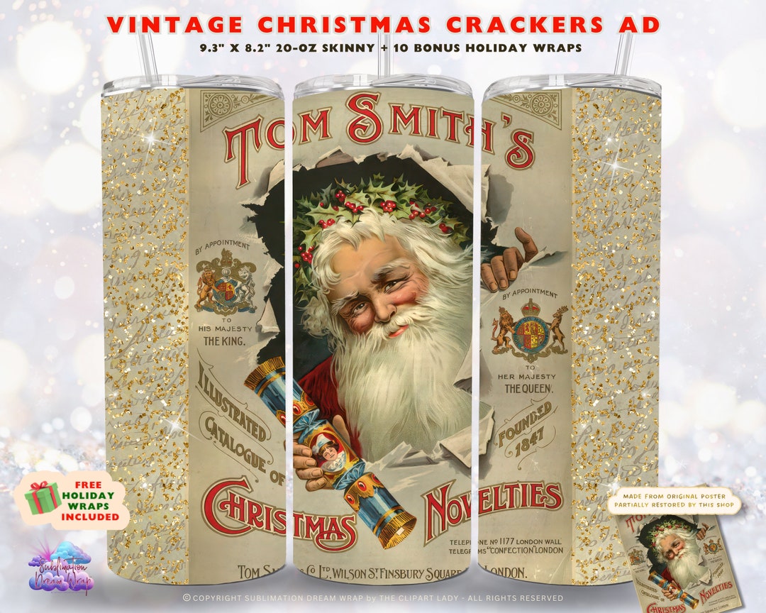 Vintage Christmas Cracker Poster Tumbler Wrap: Glitter Sublimation ...