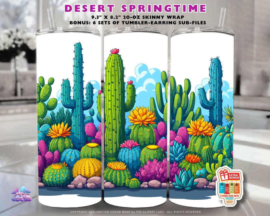 Desert Cacti Tumbler Wrap 20oz Succulent Sublimation Designs PNG ...