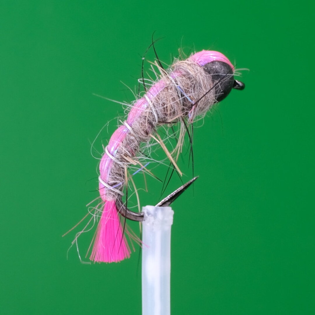 Bead Head Pink Fibre Lite Flashback Size 12BL Barbless Fly Fishing ...