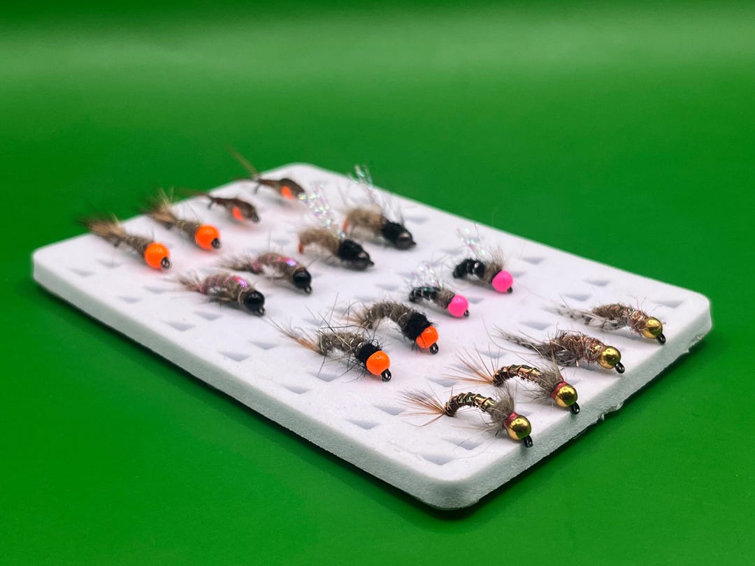 Bead Head Nymphs Mini Set 16x Barbless Trout Grayling Flies Nymphs ...