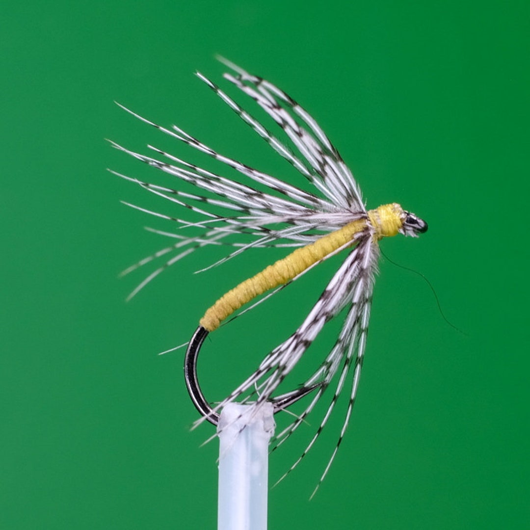 Florescent Yellow Spider Size 14BL Fly Fishing Wet Barbless Trout Flies ...
