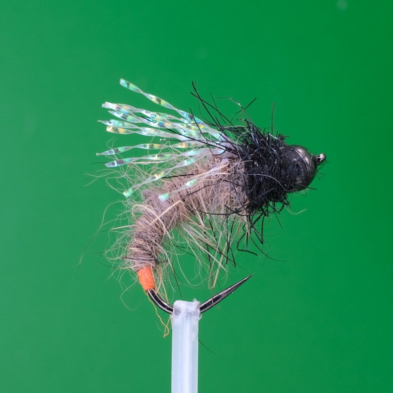 Bead Head Orange Tag Crystal Bug Size 10BL Euronymphing Barbless Trout ...