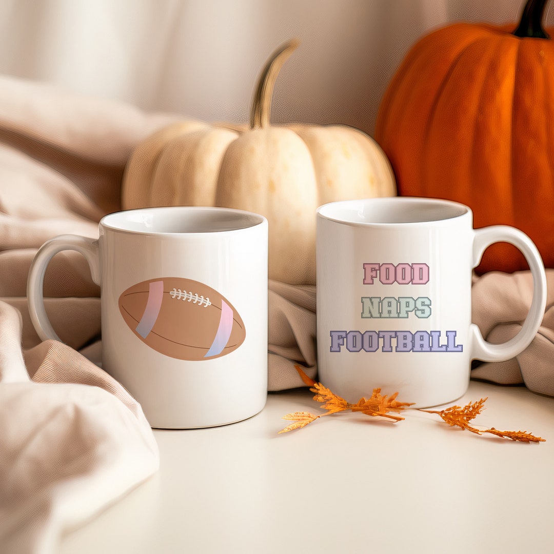 Food Naps Football Coffee Mug Pink Thanksgiving Mug - Etsy