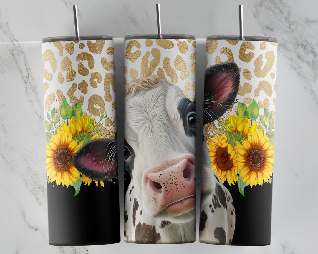 Cow Sunflower Tumbler Png, Cow Print Sunflower Tumbler PNG, Cowhide ...