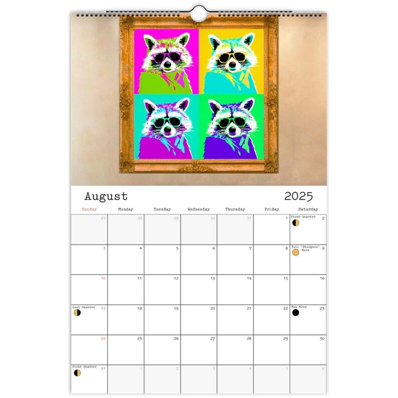 Raccoons in Art - Funny 2025 Wall Calendar - White Mode Pages - Etsy