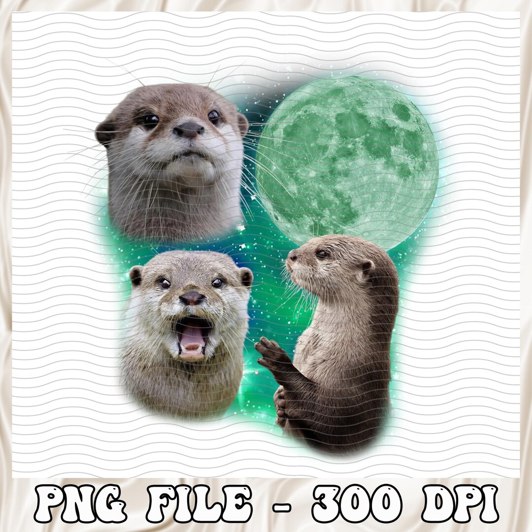 Vintage Three Otters Png, Retro Otters Moon Png, Ocean Sea Animal ...