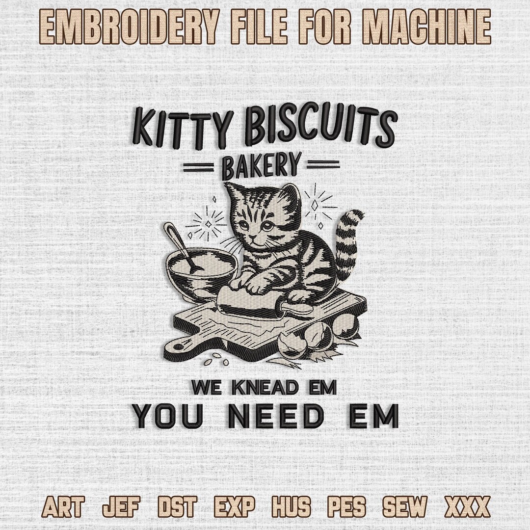 Kitty Biscuits Embroidery Design, Funny Cat Kneading (PES) - Etsy