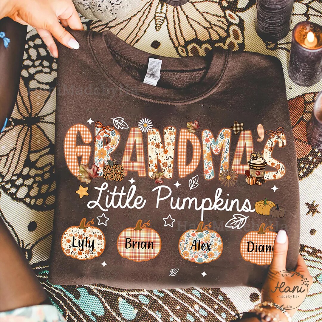 Grandma's Little Pumpkins Personalized Tshirt, Custom Fall Grandma Tee ...