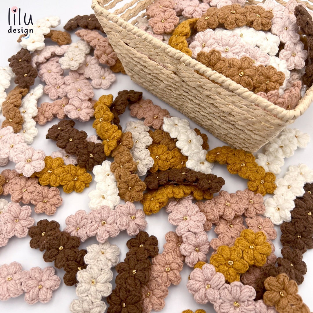 Crochet Hair Clips, Flower Snap Clips, Knitted Fringe Clips, Baby ...