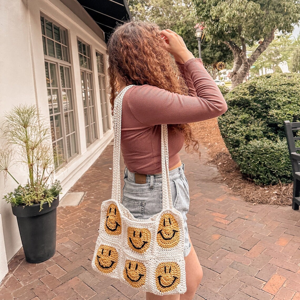 Crochet Smiley Face Bag Crochet Shoulder Bag Crochet Tote - Etsy