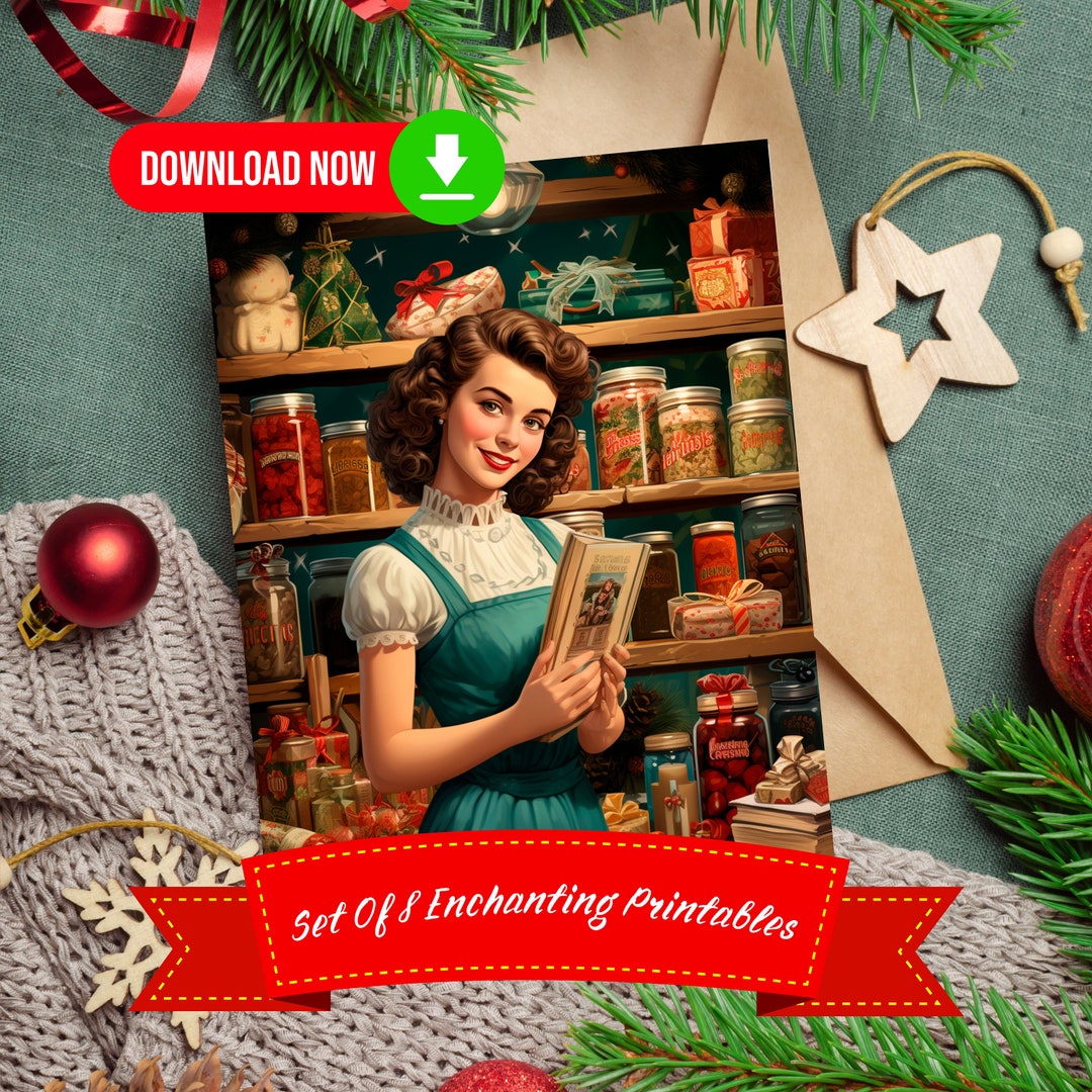 Set of 8 Retro Inspired Printables, Nostalgic Christmas Printables ...