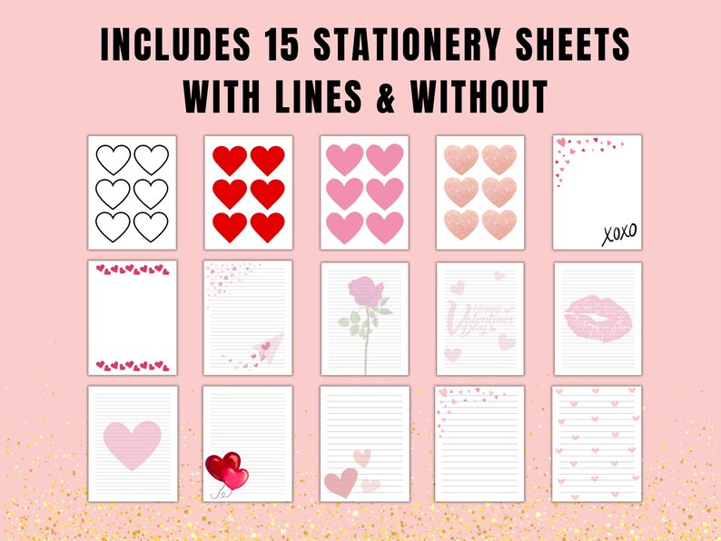 Valentines Printable Stationery Sheets, Valentine's Day Journal Paper ...