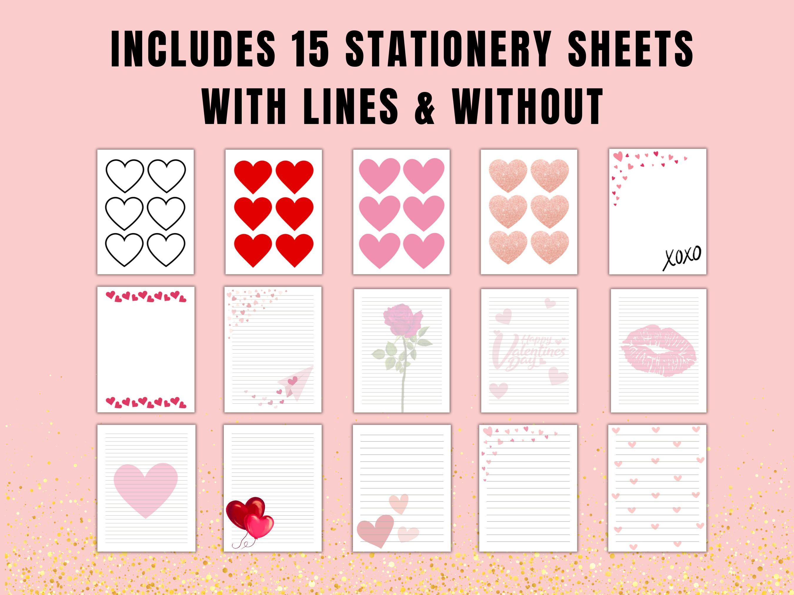 Valentines Printable Stationery Sheets, Valentine's Day Journal Paper ...