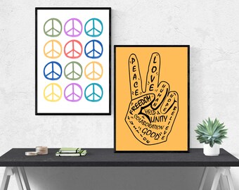 Red Hand Peace Sign Digital Download Wall Art, Checkerboard - Etsy
