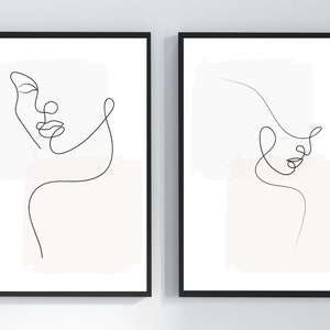 Abstract Woman Face Printable Set of 2, Woman Line Art Print Set ...