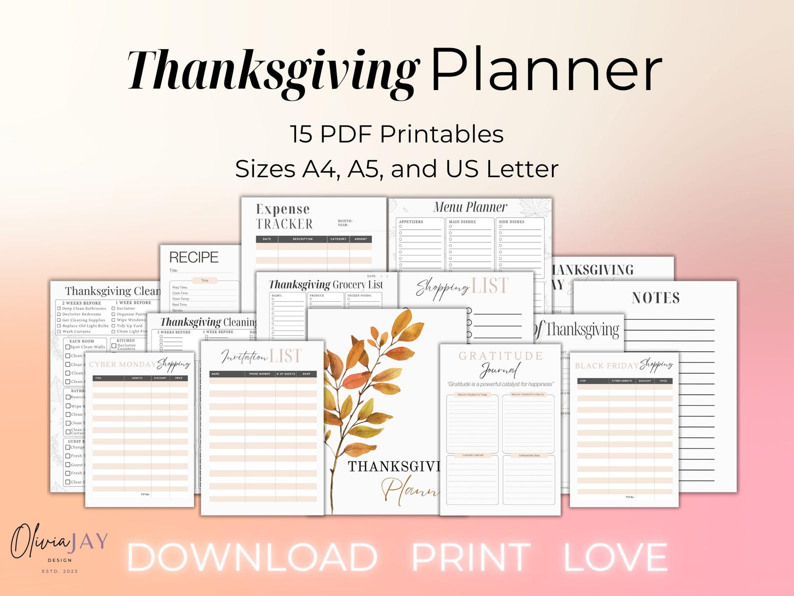 Thanksgiving Planner Printable, Grocery Check List, Thanksgiving Bundle ...
