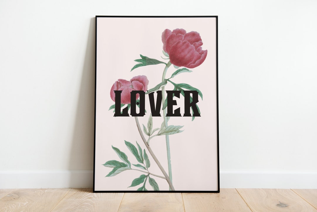 Lover Taylor Swift Print Floral Digital Poster Gothic Font Lyrics Music ...