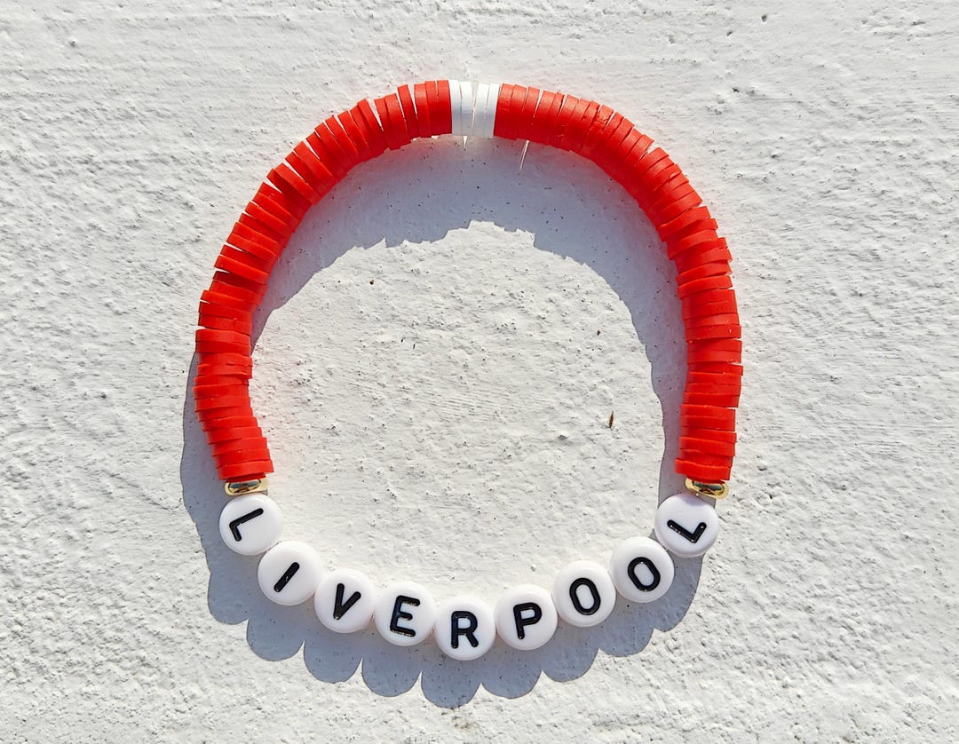 Liverpool Football Team Clay Bead Bracelet in Red and White With Gold ...