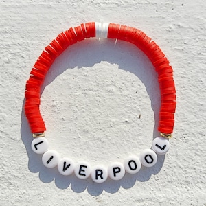 Liverpool Football Team Clay Bead Bracelet in Red and White With Gold ...