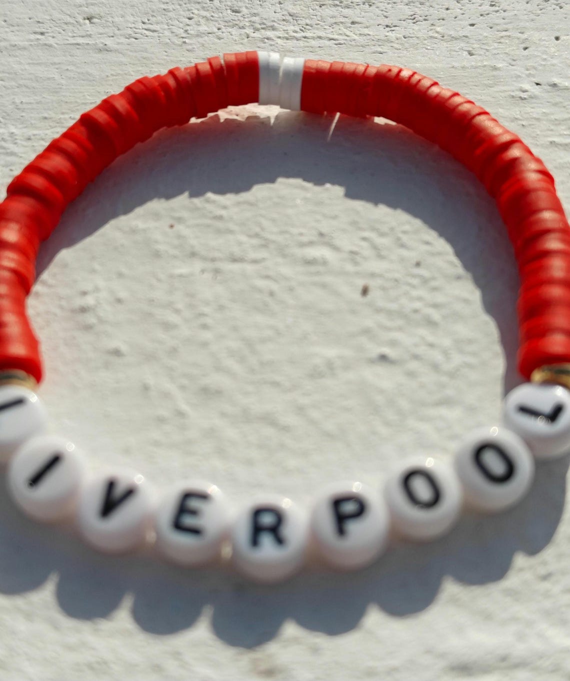 Liverpool Football Team Clay Bead Bracelet in Red and White With Gold ...