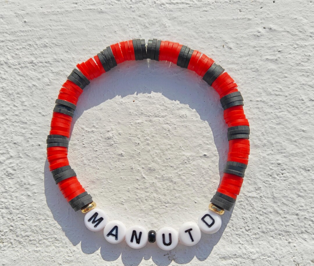 Manchester United Football Team Clay Bead Bracelet in Red and Black ...