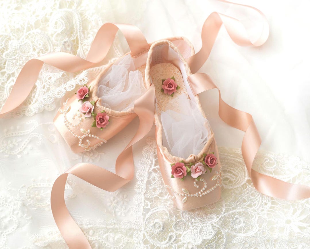 Decorative Satin Pointe Shoes: Pink Roses & Pearls, Ballet Gift ...
