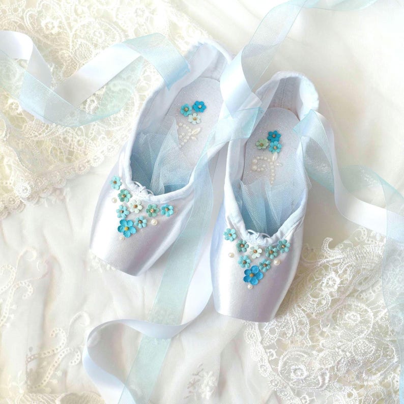 White Pointe Shoes With Forget-me-nots. Nursery, Girl's Room Ballet ...