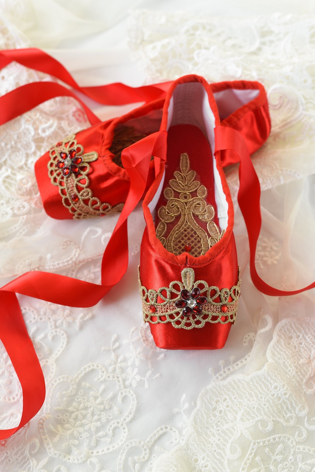 Red Flower Pointe Shoes - Etsy