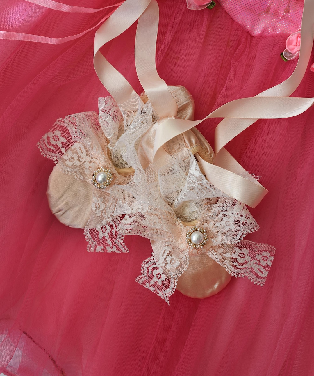 Adorable Kid's Pink Satin Ballet Slippers. Vintage Style Little ...